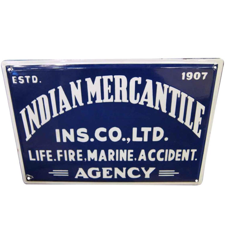 1950s Blue and White Indian Mercantile Sign For Sale at 1stDibs