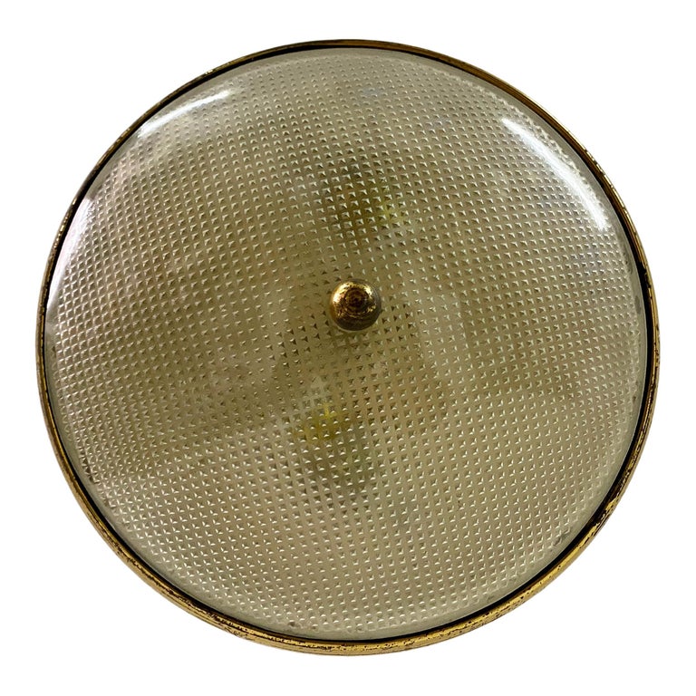 1950s Brass and Glass Ceiling Mounted Light For Sale at 1stDibs