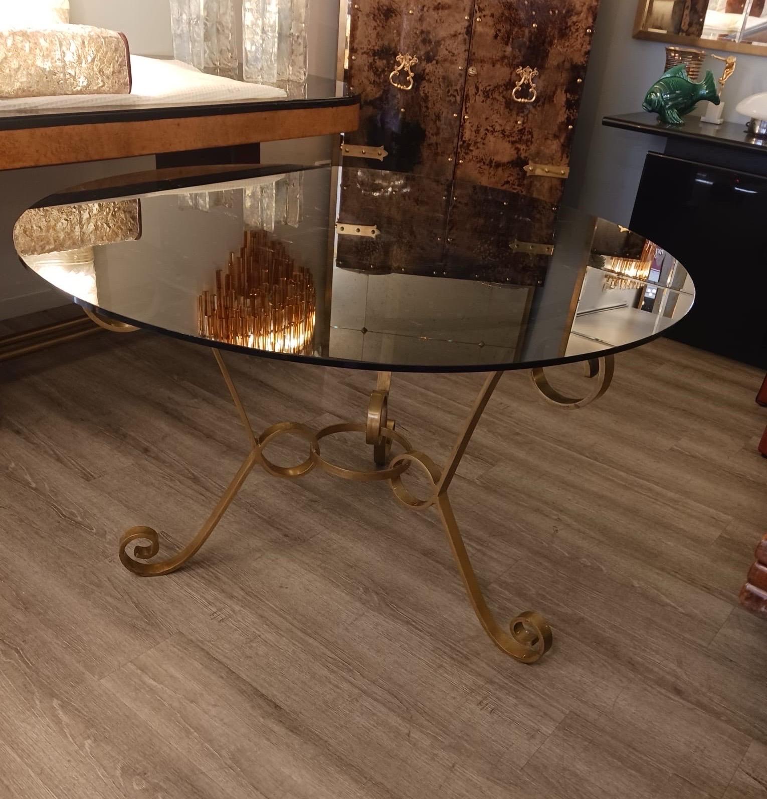 1950s Brass and Glass Round Table, Diam 120cm For Sale at 1stDibs