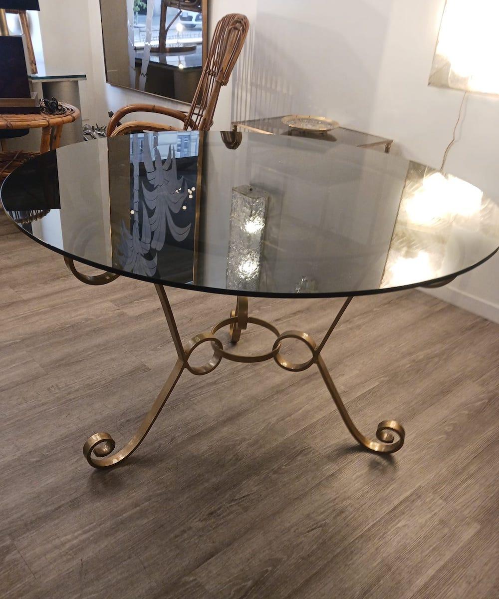 1950s Brass and Glass Round Table, Diam 120cm For Sale at 1stDibs