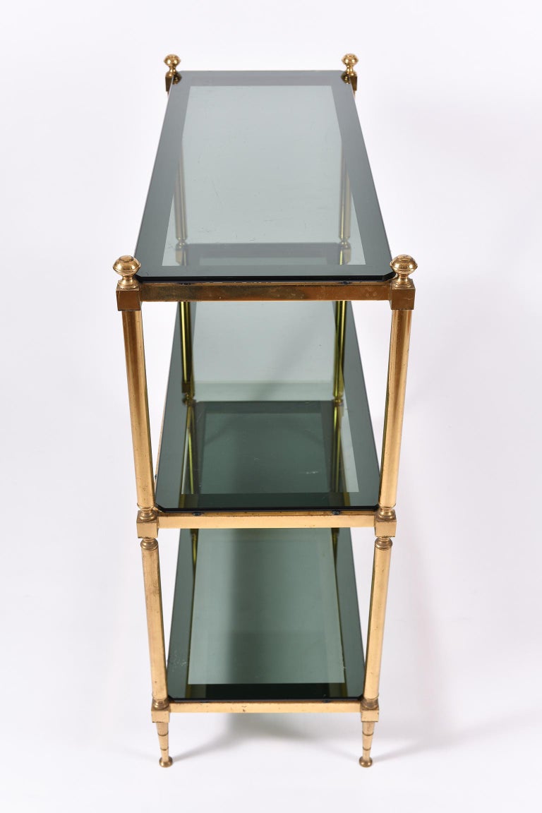 1950s Brass and Smoked Glass Top Console Table or Étagère at 1stDibs