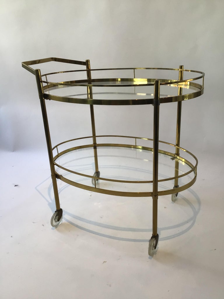 1950s Brass / Glass Oval Bar Cart at 1stDibs