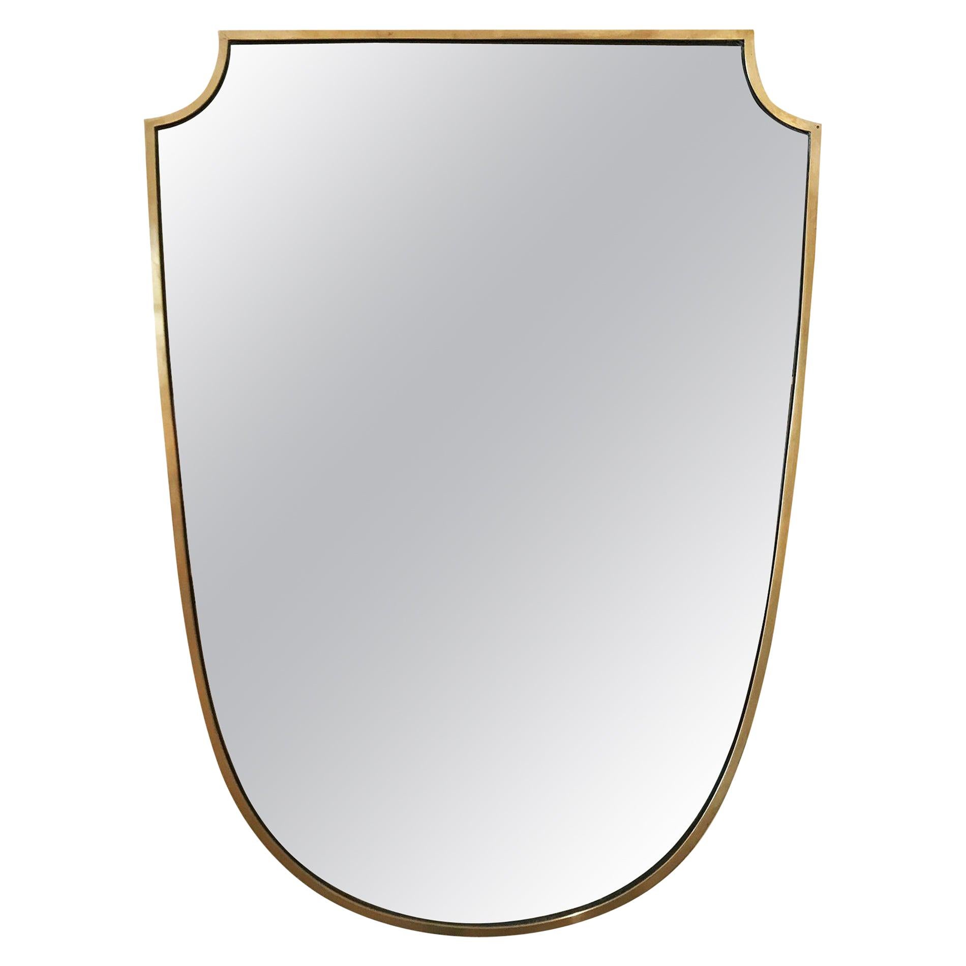 1950s Brass Shield Shaped Mirror, in the Manner of Gio Ponti at 1stDibs