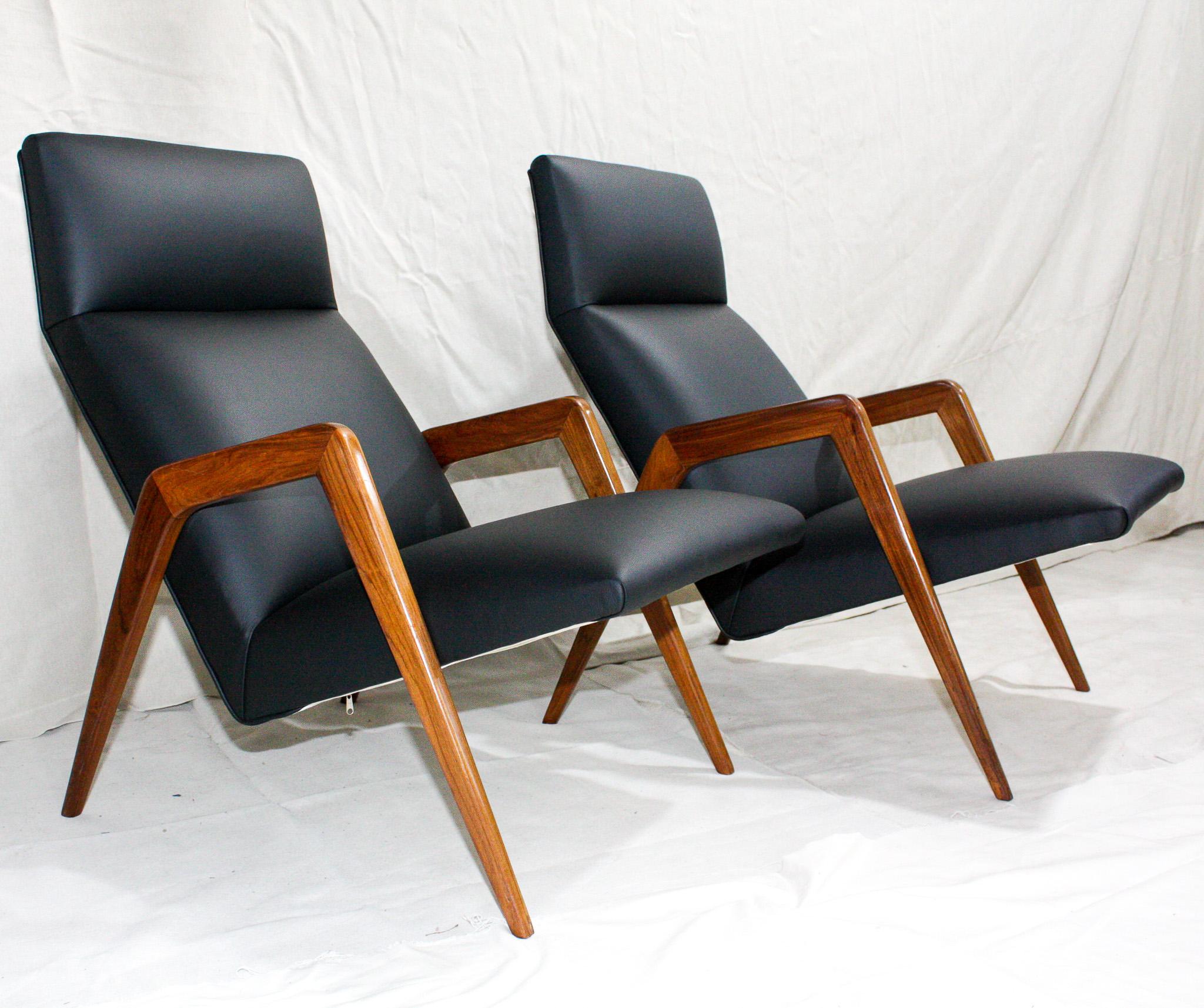 1950s Brazilian Modern Armchairs in Hardwood and Black Leather by ...