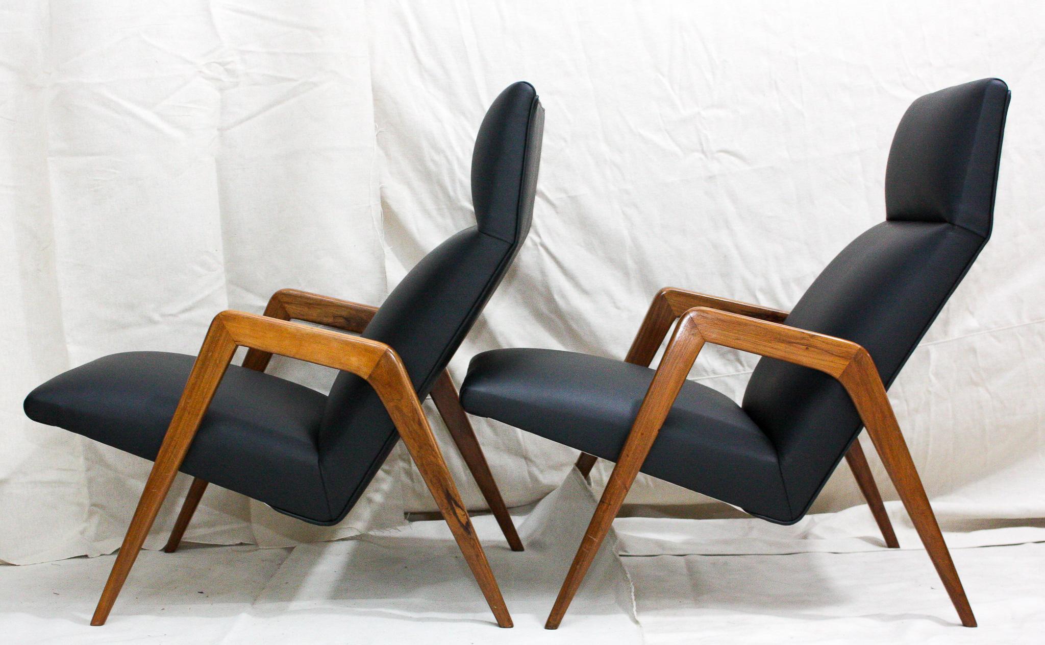 1950s Brazilian Modern Armchairs in Hardwood and Black Leather by ...
