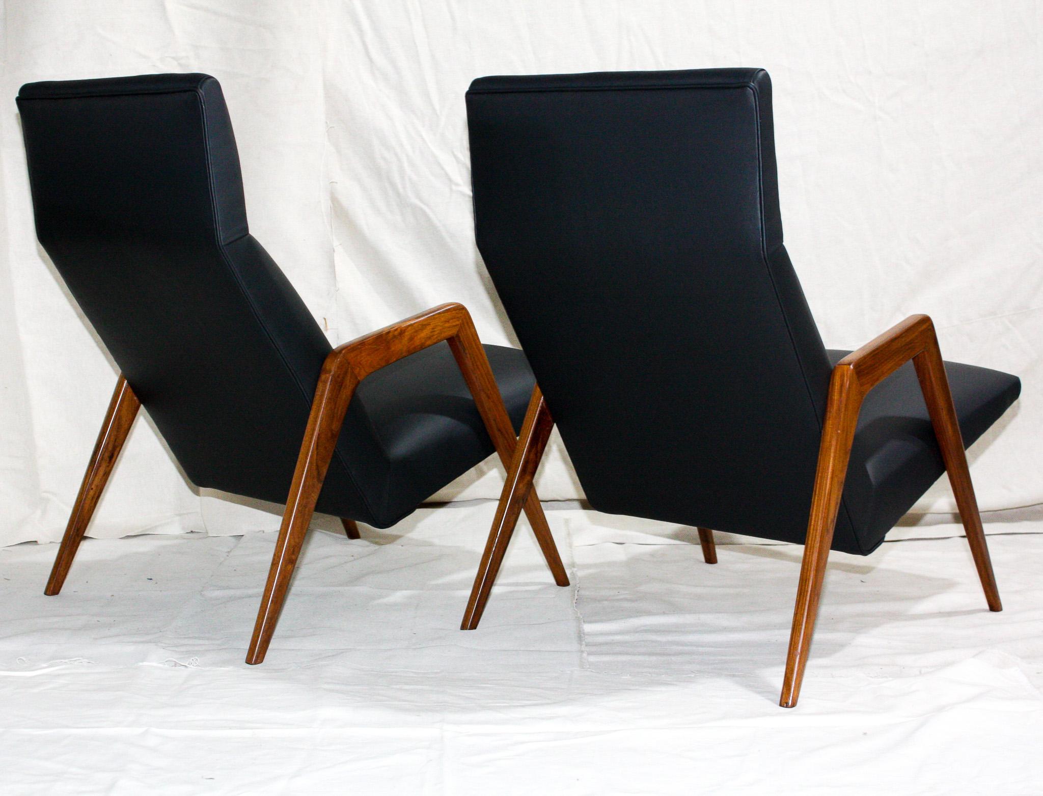 1950s Brazilian Modern Armchairs in Hardwood and Black Leather by ...