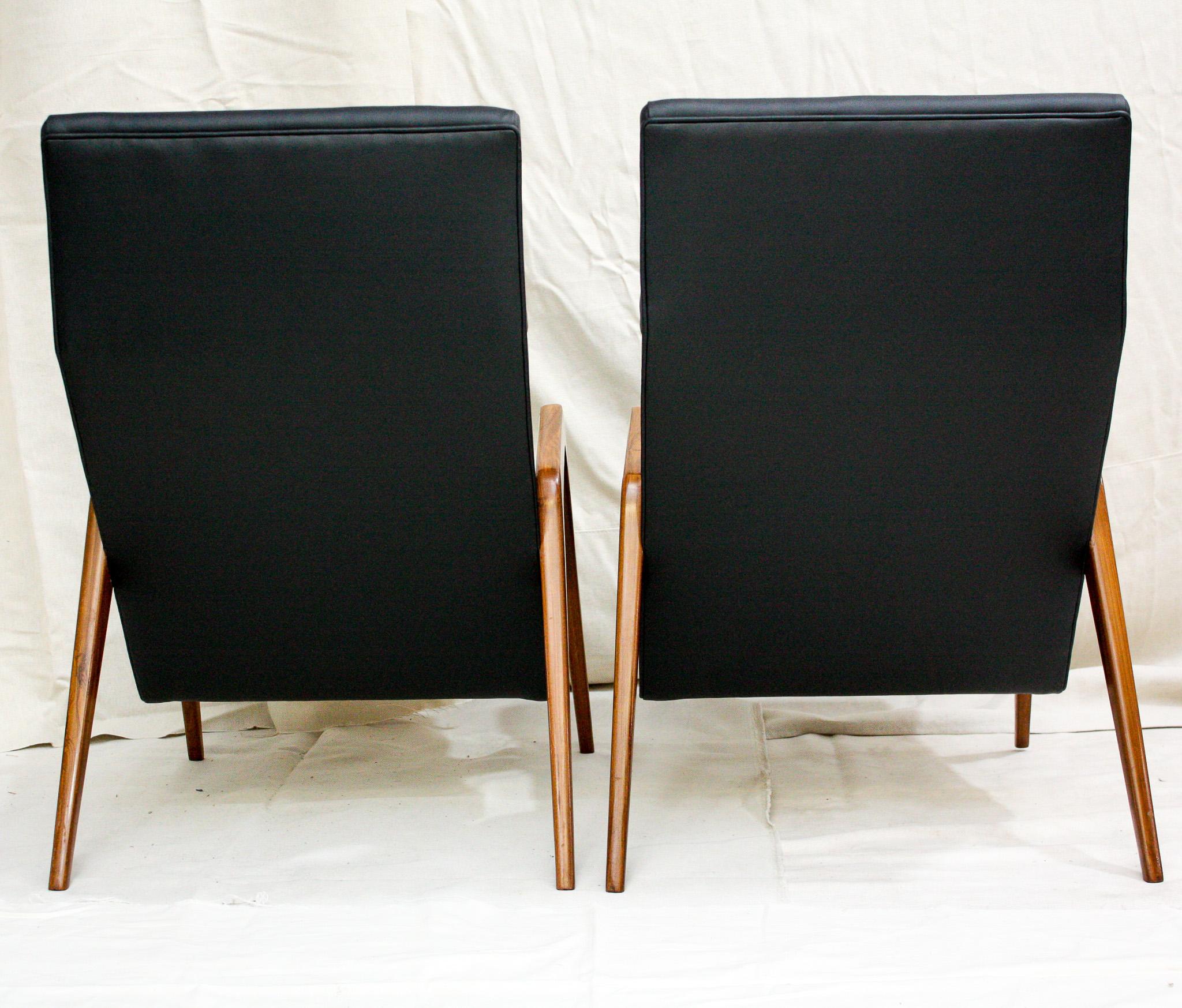 1950s Brazilian Modern Armchairs in Hardwood and Black Leather by ...