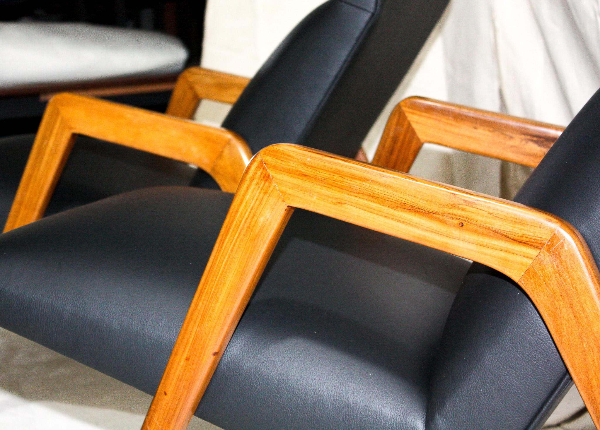 1950s Brazilian Modern Armchairs in Hardwood and Black Leather by ...