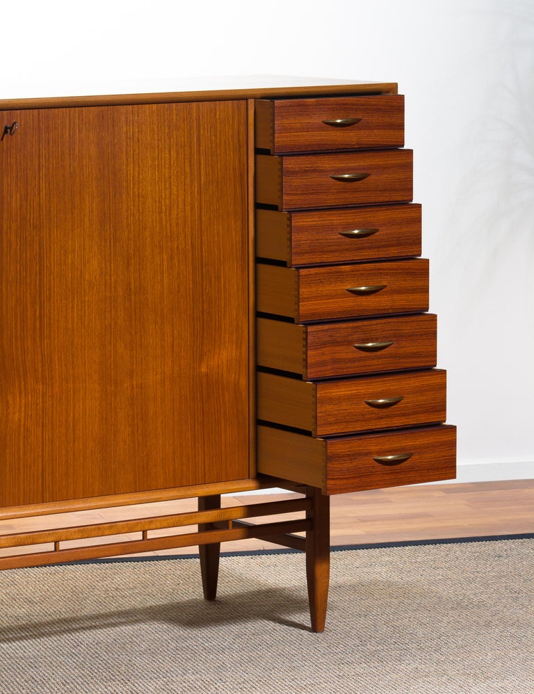 1950s Buffet Cabinet or Sideboard in Teak with Golden Details, Sweden ...