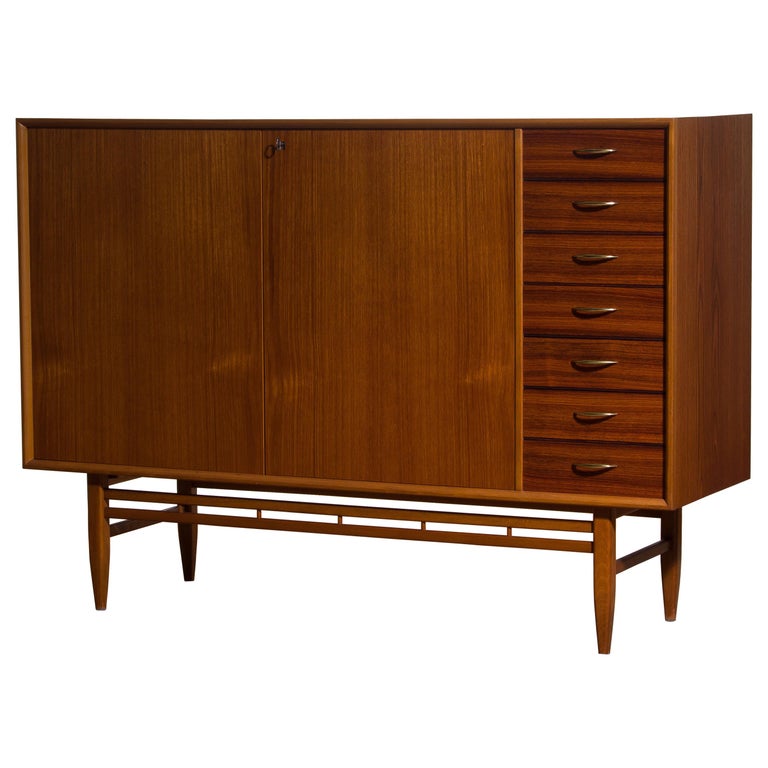 1950s Buffet Cabinet or Sideboard in Teak with Golden Details, Sweden ...