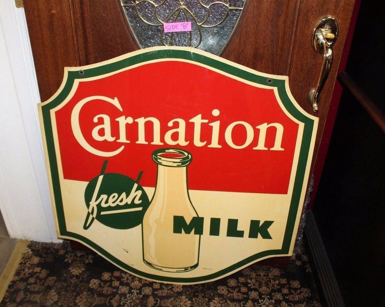 1950s Carnation Fresh Milk Die-Cut Double Sided Tin Advertising Sign ...