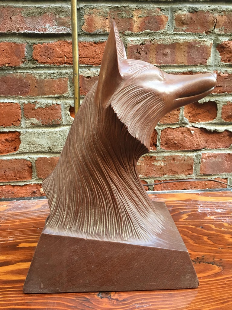 1950s Carved Wood Fox Head Table Lamp at 1stDibs | wood carved fox, fox ...