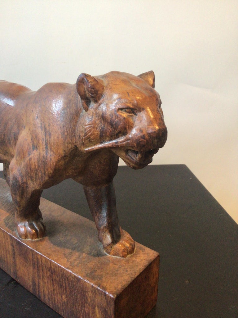 1950s Carved Wood Tiger For Sale at 1stDibs