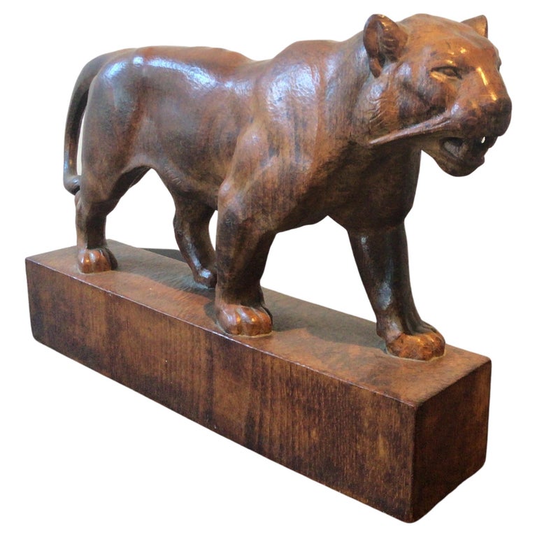 1950s Carved Wood Tiger For Sale at 1stDibs