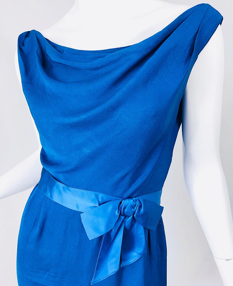 1950s Ceil Chapman Cerulean Blue Silk Chiffon Vintage 50s Off Shoulder ...