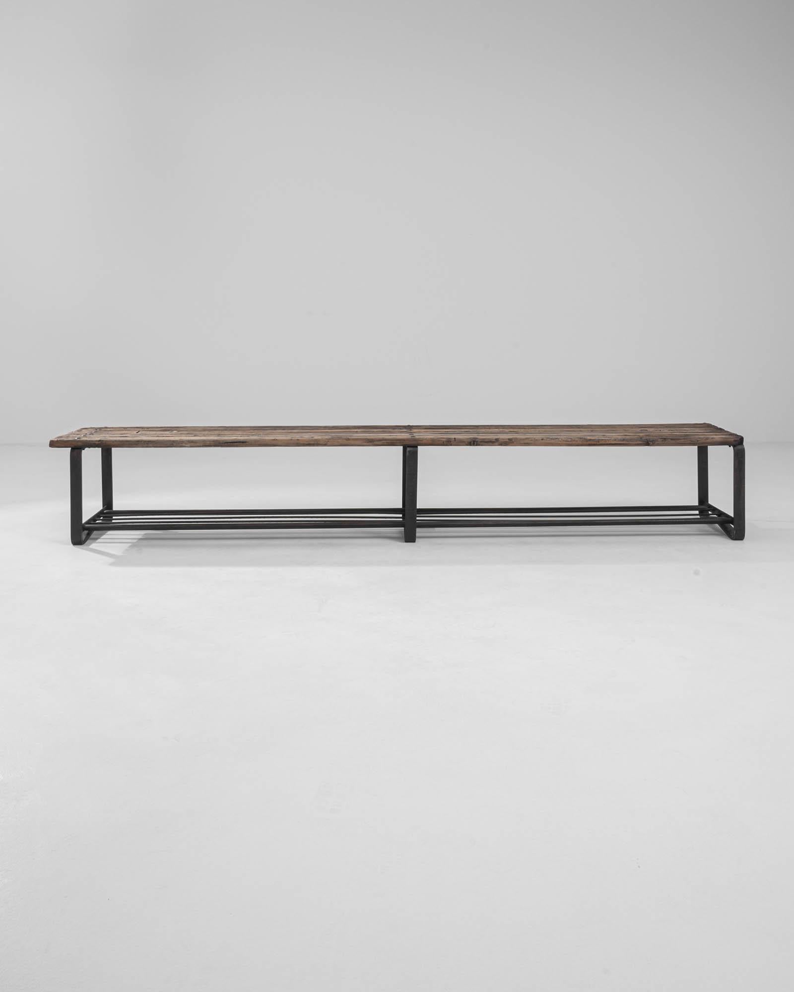 1950s Central European Industrial Steel Frame Bench For Sale at 1stDibs