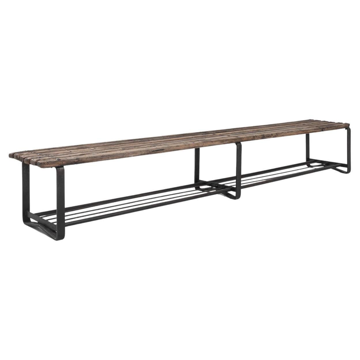 1950s Central European Industrial Steel Frame Bench For Sale at 1stDibs