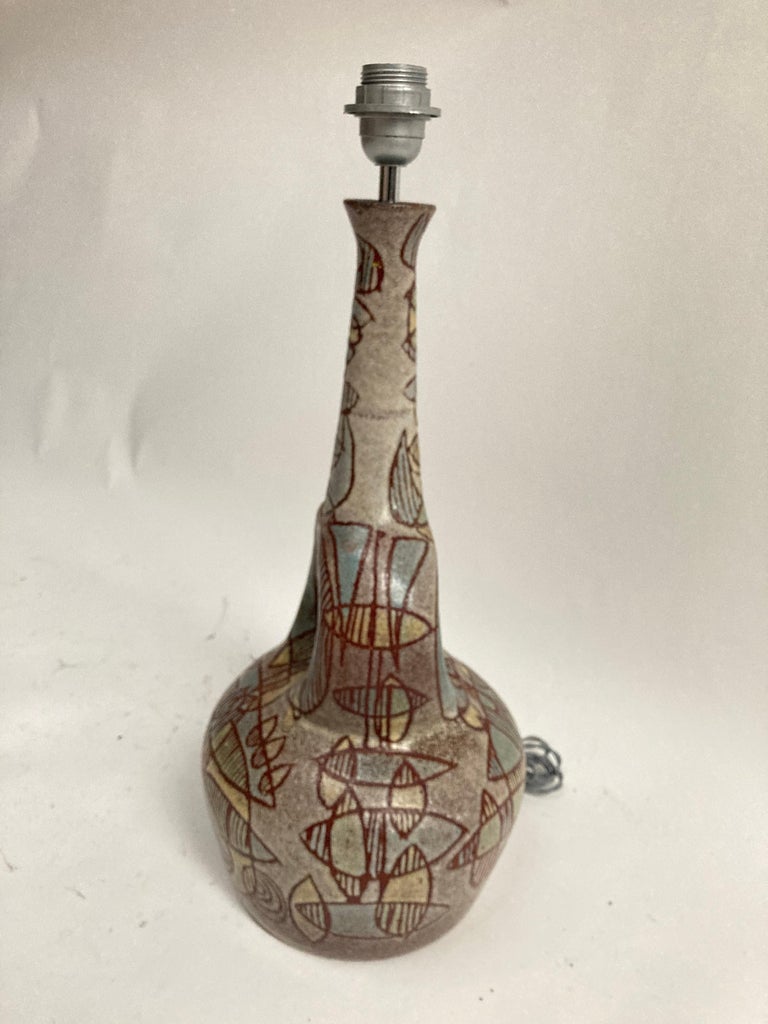 1950's Ceramic Lamp by French Artist Accolay For Sale at 1stDibs
