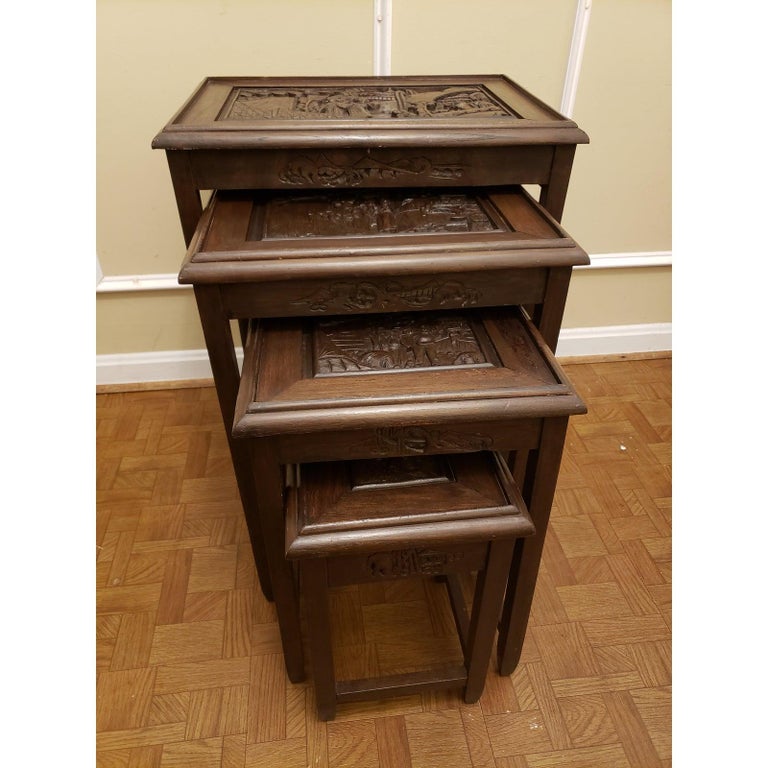 1950s Chinese Vintage Hand Carved Nesting Tables, Set of 4 For Sale at ...
