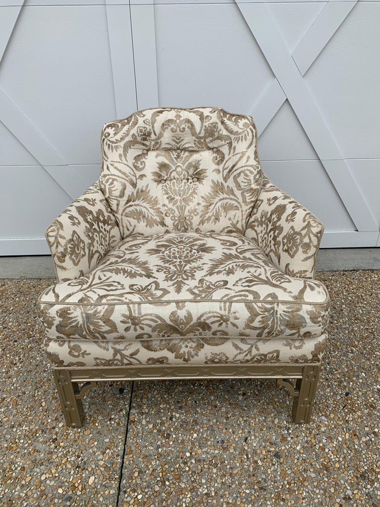 1950s Chinoiserie Armchairs with Scalamandre Damask Linen Upholstery ...