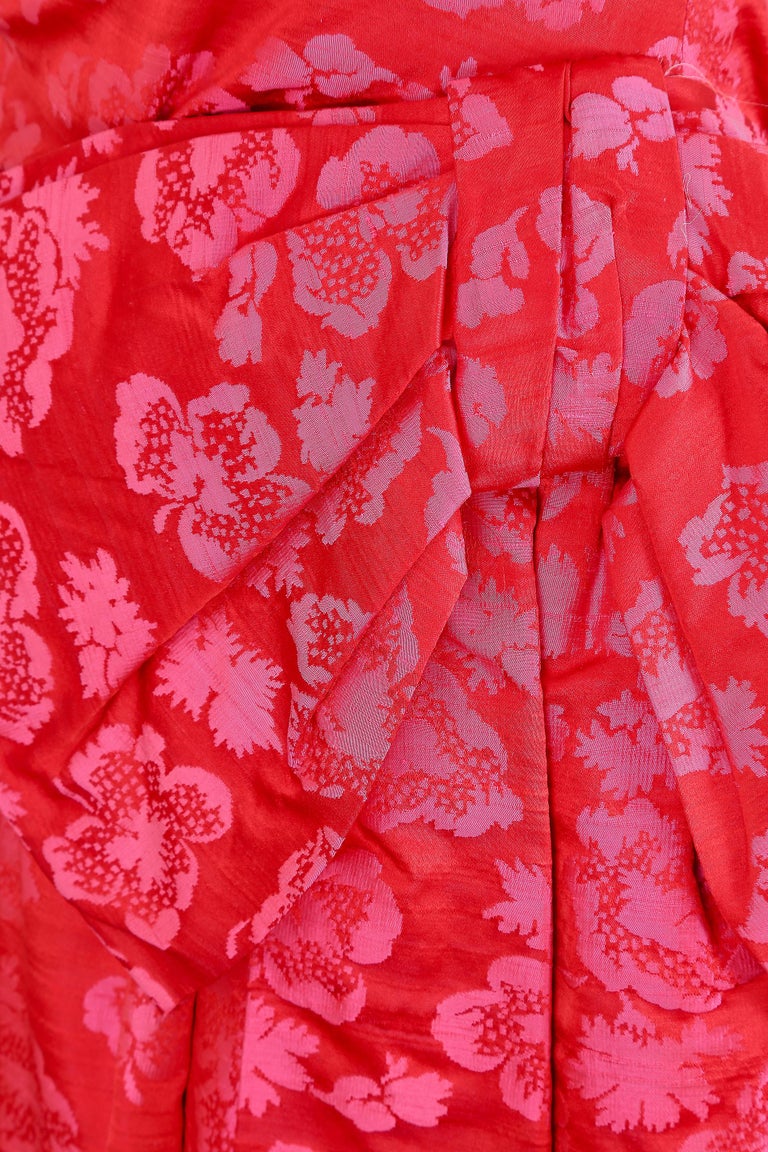 1950s Christian Dior Paris Pink Silk Damask Dress For Sale at 1stDibs