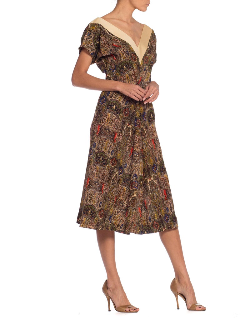 1950S CLAIRE MC CARDELL Multicolor Paisley Wool Day Dress For Sale at ...
