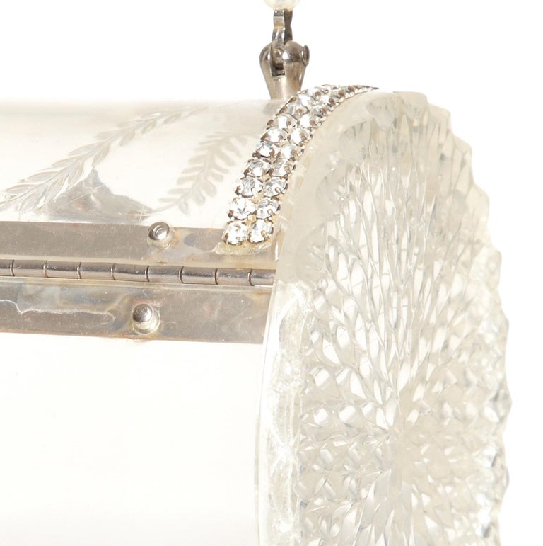 1950s Clear Carved Lucite and Rhinestone Barrel Bag at 1stDibs
