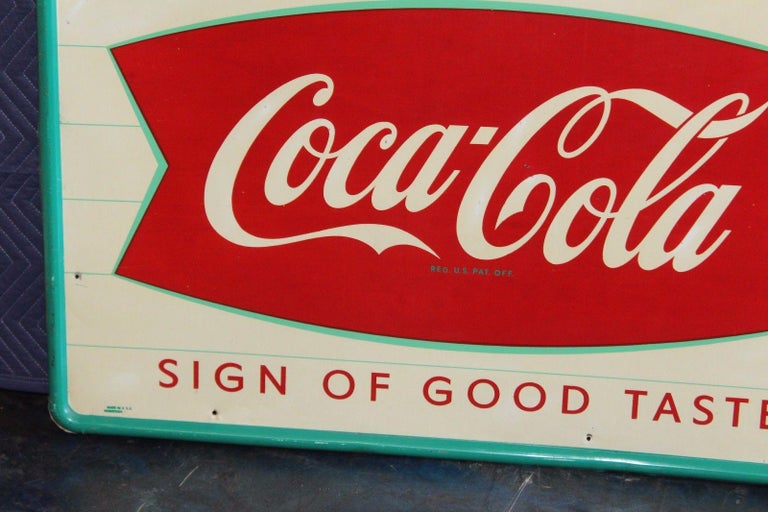 1950s Coca-Cola "Sign of Good Taste" Pressed Metal Fishtail Sign For ...