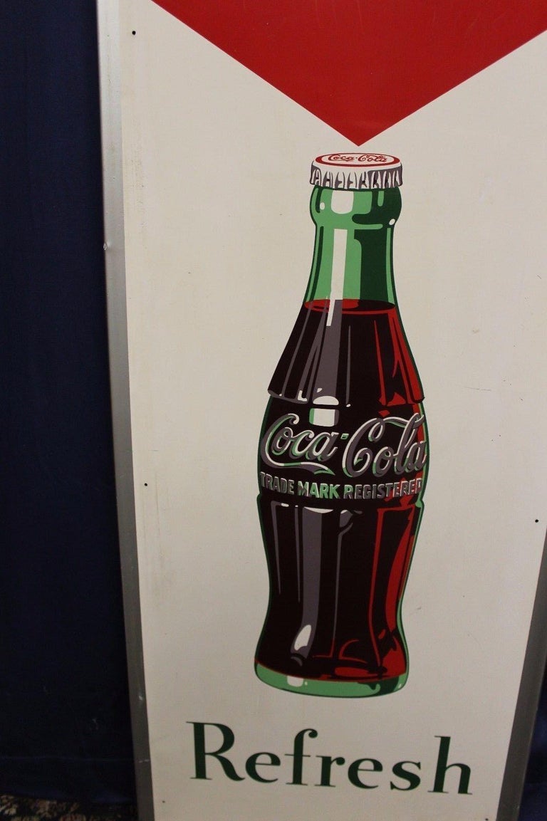 1950s Coca-Cola Vertical Tin Advertising Sign For Sale at 1stDibs