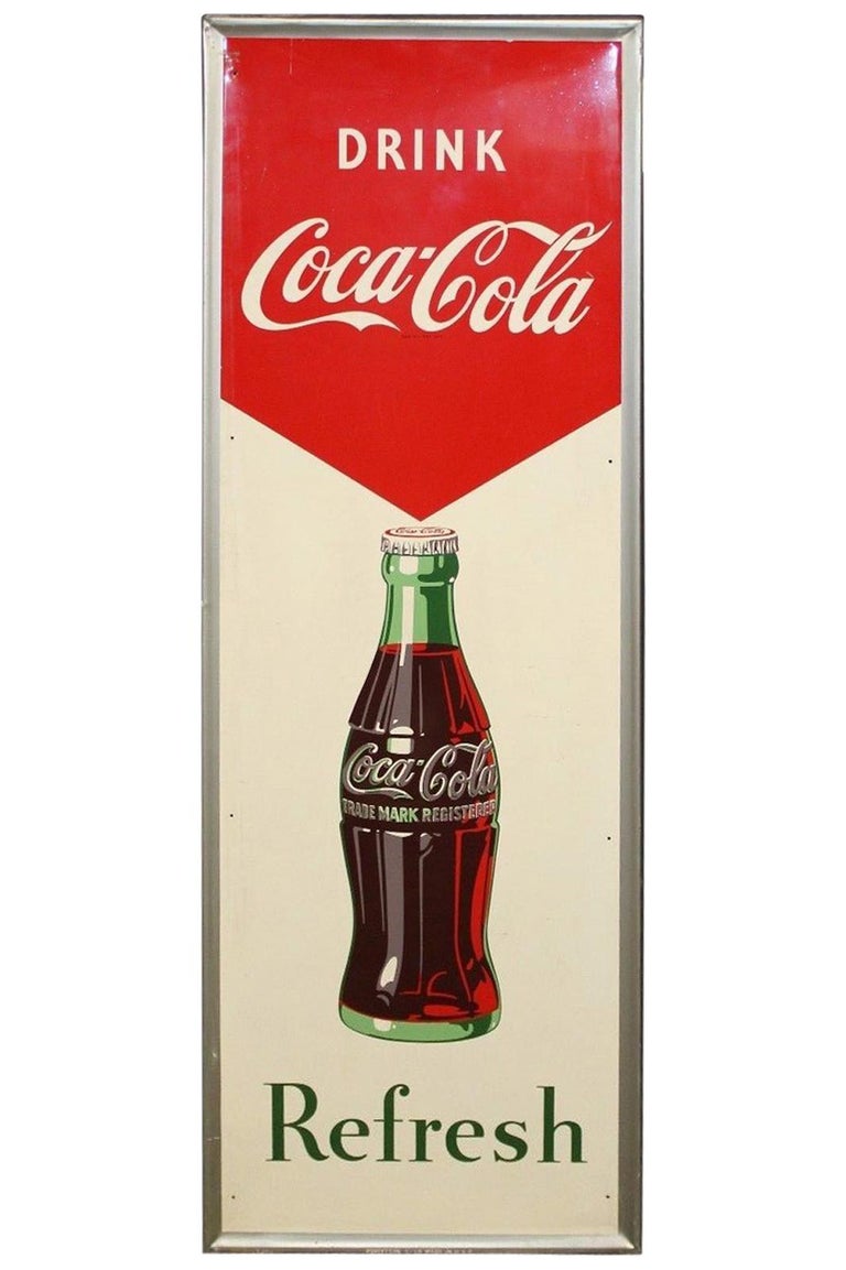 1950s Coca-Cola Vertical Tin Advertising Sign For Sale at 1stDibs