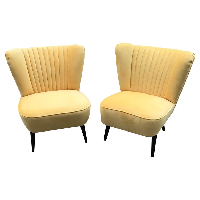 1950s Cocktail Chairs Yellow Fabric For Sale at 1stDibs