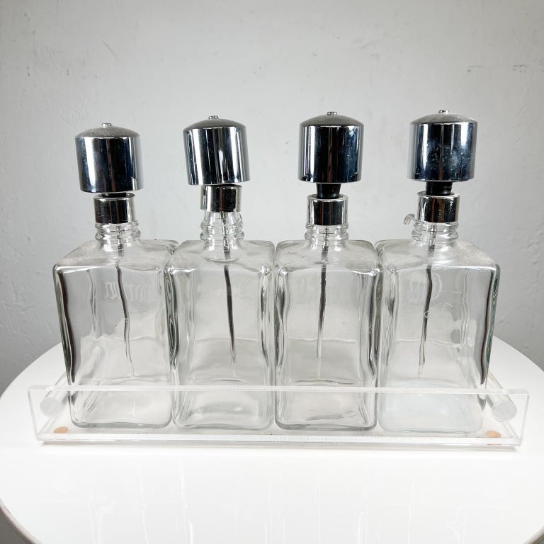 1950s Cocktail Liquor Bar Dispenser Pump Decanter Set Lucite Tray Caddy ...