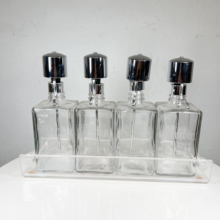 1950s Cocktail Liquor Bar Dispenser Pump Decanter Set Lucite Tray Caddy ...