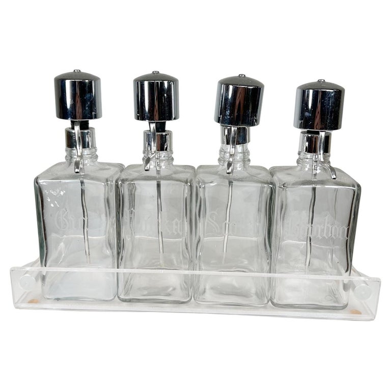 1950s Cocktail Liquor Bar Dispenser Pump Decanter Set Lucite Tray Caddy ...