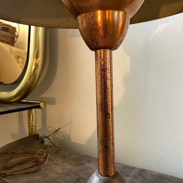 1950s Copper and Wood Industrial Italian Table Lamp For Sale at 1stDibs
