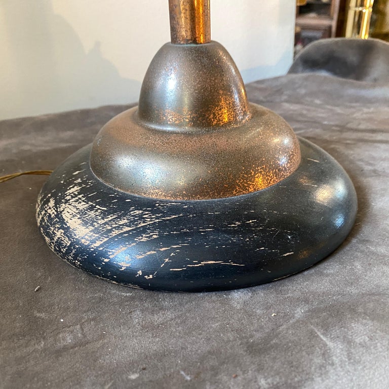 1950s Copper and Wood Industrial Italian Table Lamp For Sale at 1stDibs