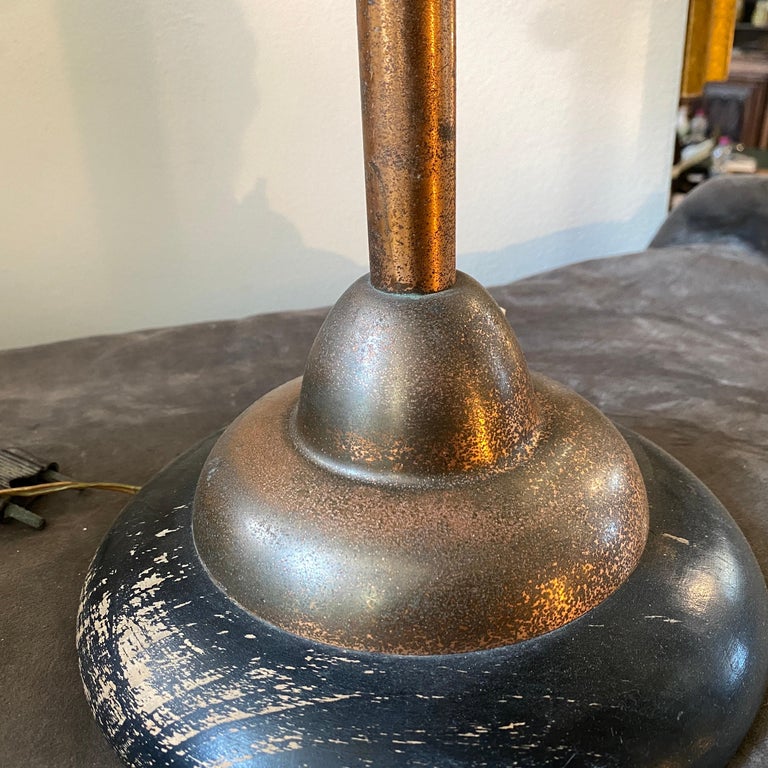 1950s Copper and Wood Industrial Italian Table Lamp For Sale at 1stDibs