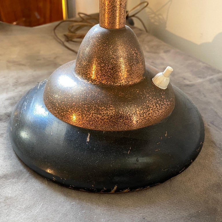 1950s Copper and Wood Industrial Italian Table Lamp For Sale at 1stDibs
