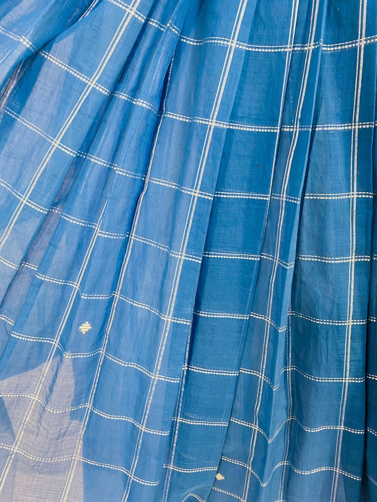 1950s Cornflower Blue Day Dress with Silver Treading Accents at 1stDibs ...