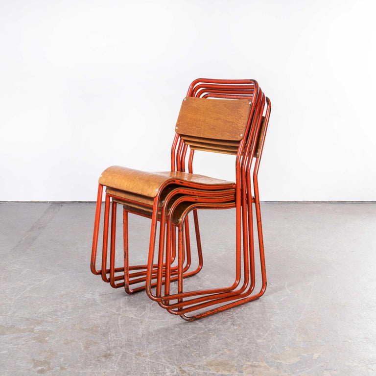 1950's Cox Tubular Red Metal Dining Chairs, Set of Four For Sale at 1stDibs