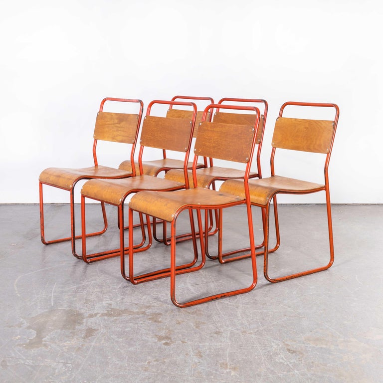 1950's Cox Tubular Red Metal Dining Chairs - Set Of Six For Sale at 1stDibs