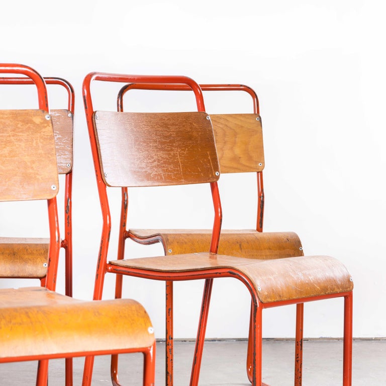 1950's Cox Tubular Red Metal Dining Chairs - Set Of Six For Sale at 1stDibs