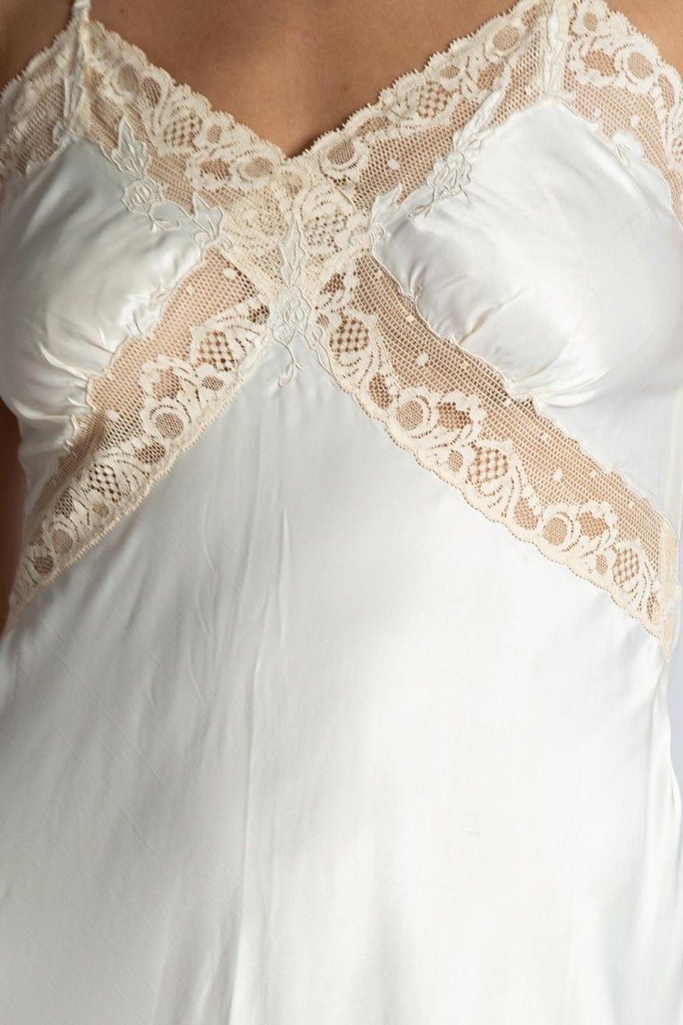 1950S Cream Bias Cut Nylon Negligee With Lace Trim and Hand Embroidered ...