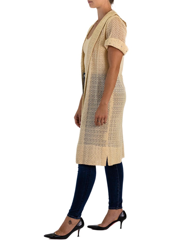 1950S Cream Cotton Lace Duster Swing Coat With Crystals For Sale at 1stDibs