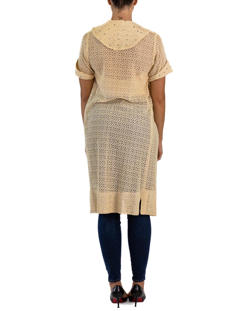1950S Cream Cotton Lace Duster Swing Coat With Crystals For Sale at 1stDibs
