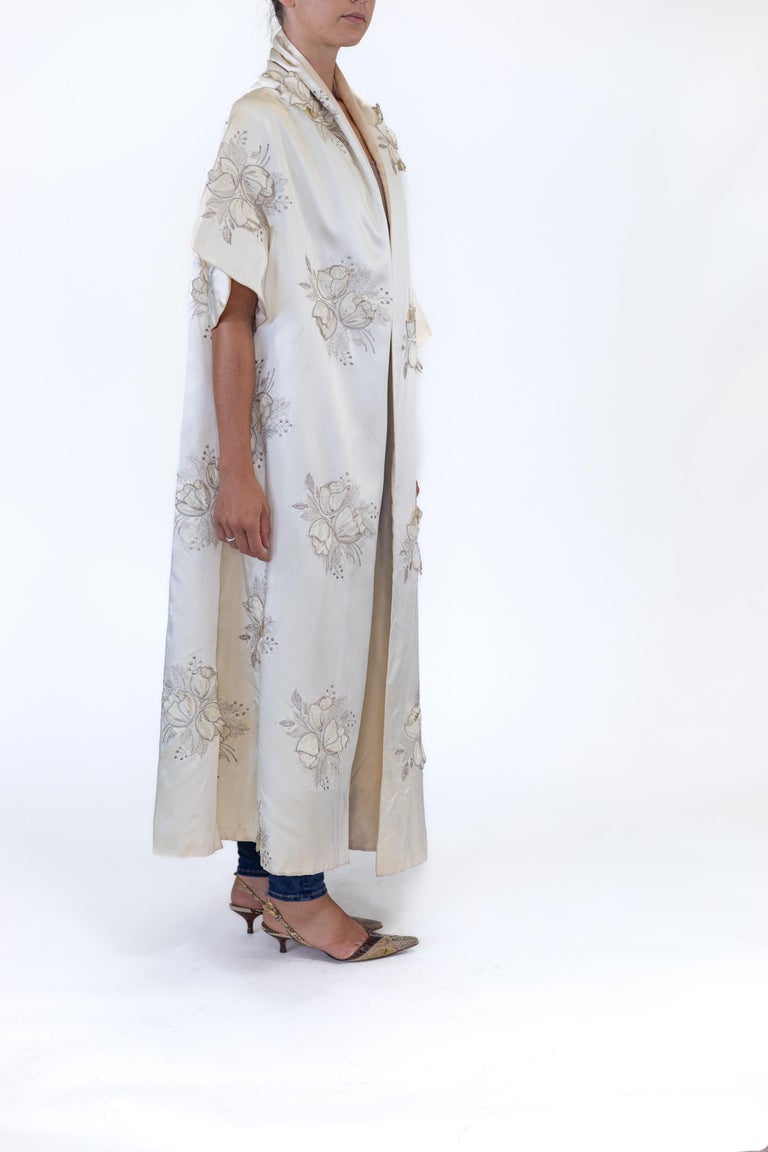 1950S Cream Silk Duchess Satin Oversized Opera Coat With 3D Metallic ...