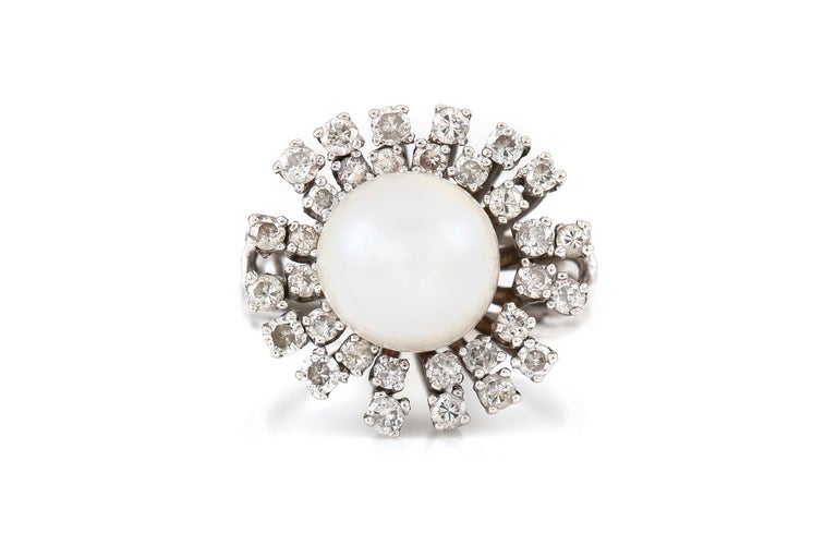 1950s Crown Setting with Pearl and Diamonds Ring For Sale at 1stDibs ...