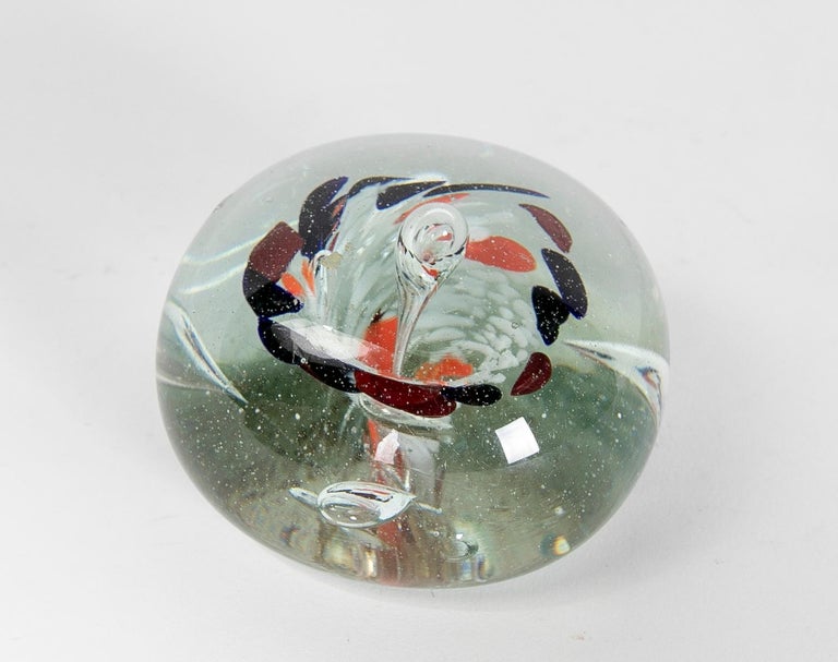 1950s Crystal Paperweight with Colours Decoration For Sale at 1stDibs