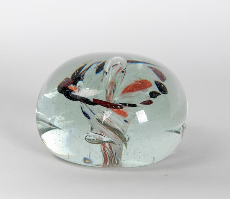 1950s Crystal Paperweight with Colours Decoration For Sale at 1stDibs