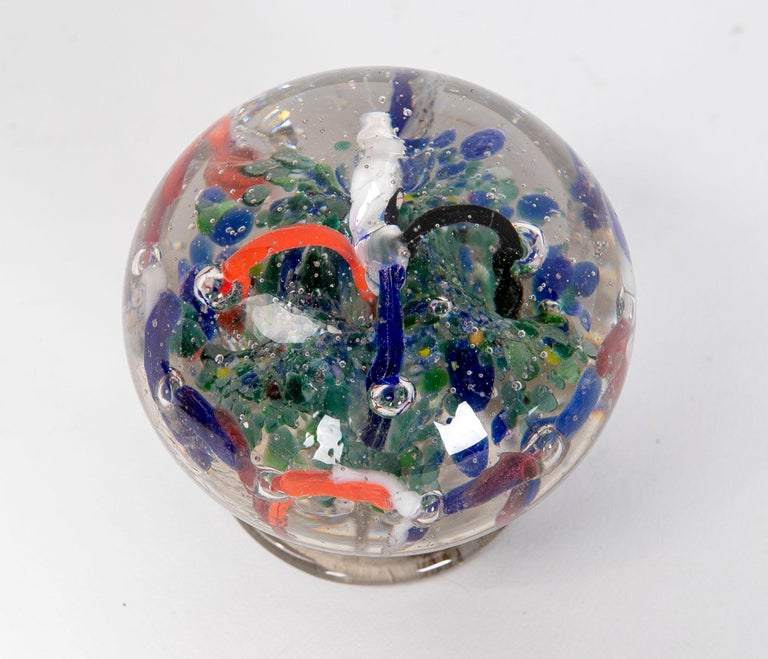 1950s Crystal Paperweight with Different Colors Decoration and Base For ...
